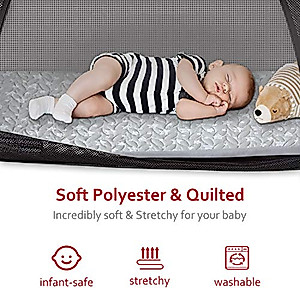 Travel Crib Sheet Quilted Polyester Fits Guava Lotus, Baby Bjorn, Dream on Me Travel Crib Light Playard, Mattress Pad for Guava Lotus Crib, Unisex, Boys or Girls