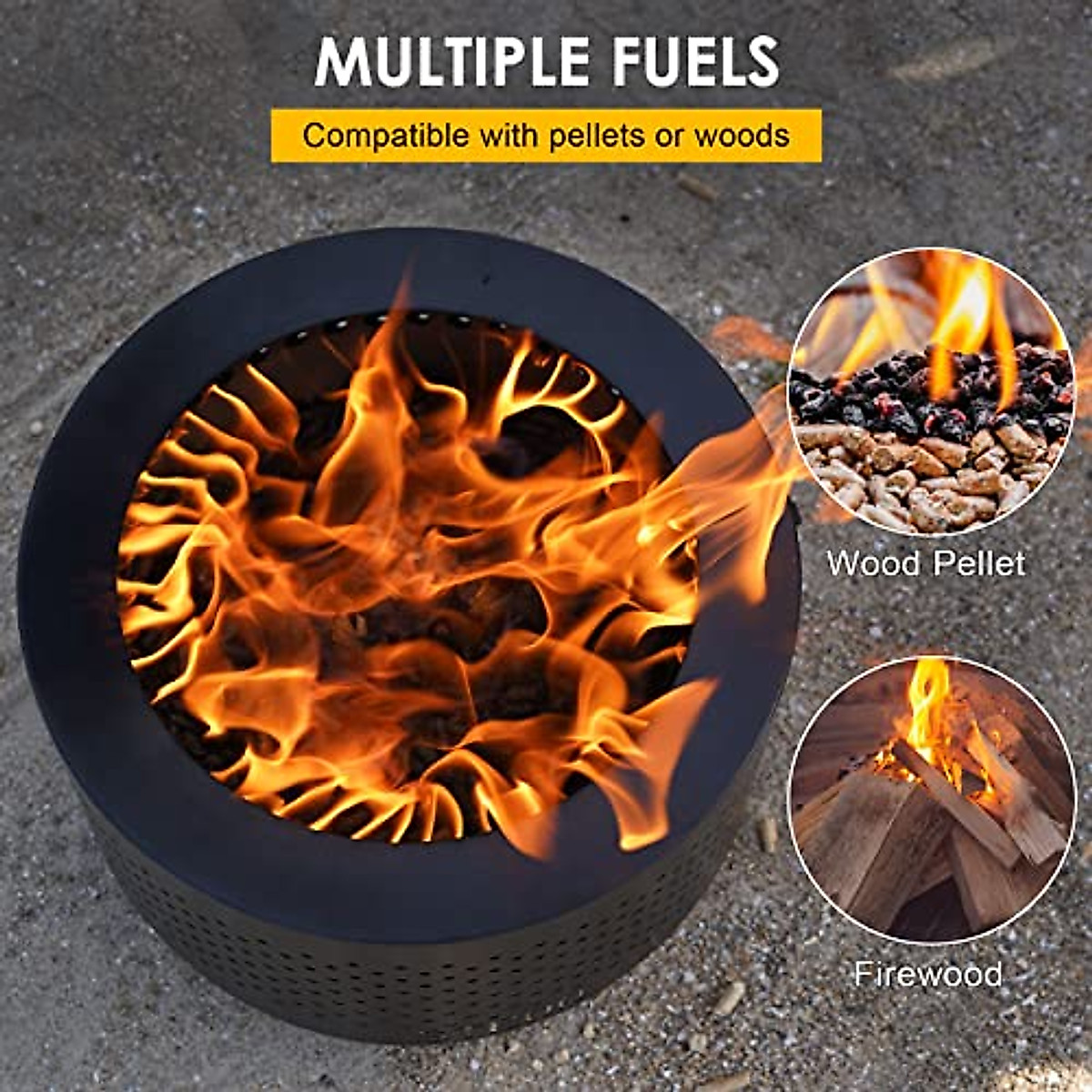 STBoo 13 Inch Smokeless Fire Pits for Outside with Portable Carrying Storage Bag, Smokeless Camping Stove, Low Smoke Outdoor Fireplace for Bonfire Picnic Backyard Cooking on Beach, Black, S