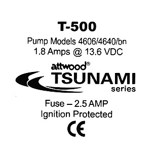Attwood 4606-7 Tsunami T500 Bilge Pump, 500 GPH, 12-Volt, Barbed ¾-Inch Diameter Outlet, 29-Inch Wire