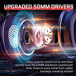 Over-Ear Gaming Headset, 7.1 Surround Sound, Wired Headphones with Mic, for Gaming Consoles, Detachable Noise Cancelling Mic, Over-Ear, Premium Memory Earpads