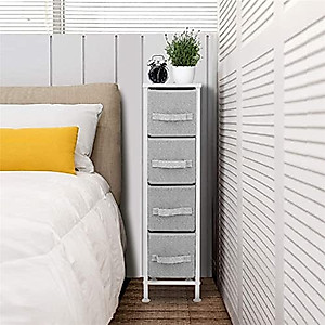 FEER Narrow Dresser with 4 Fabric Drawers Vertical Slim Storage Dresser Storage Tower with Sturdy Metal Frame Storage Box Drawer Rack