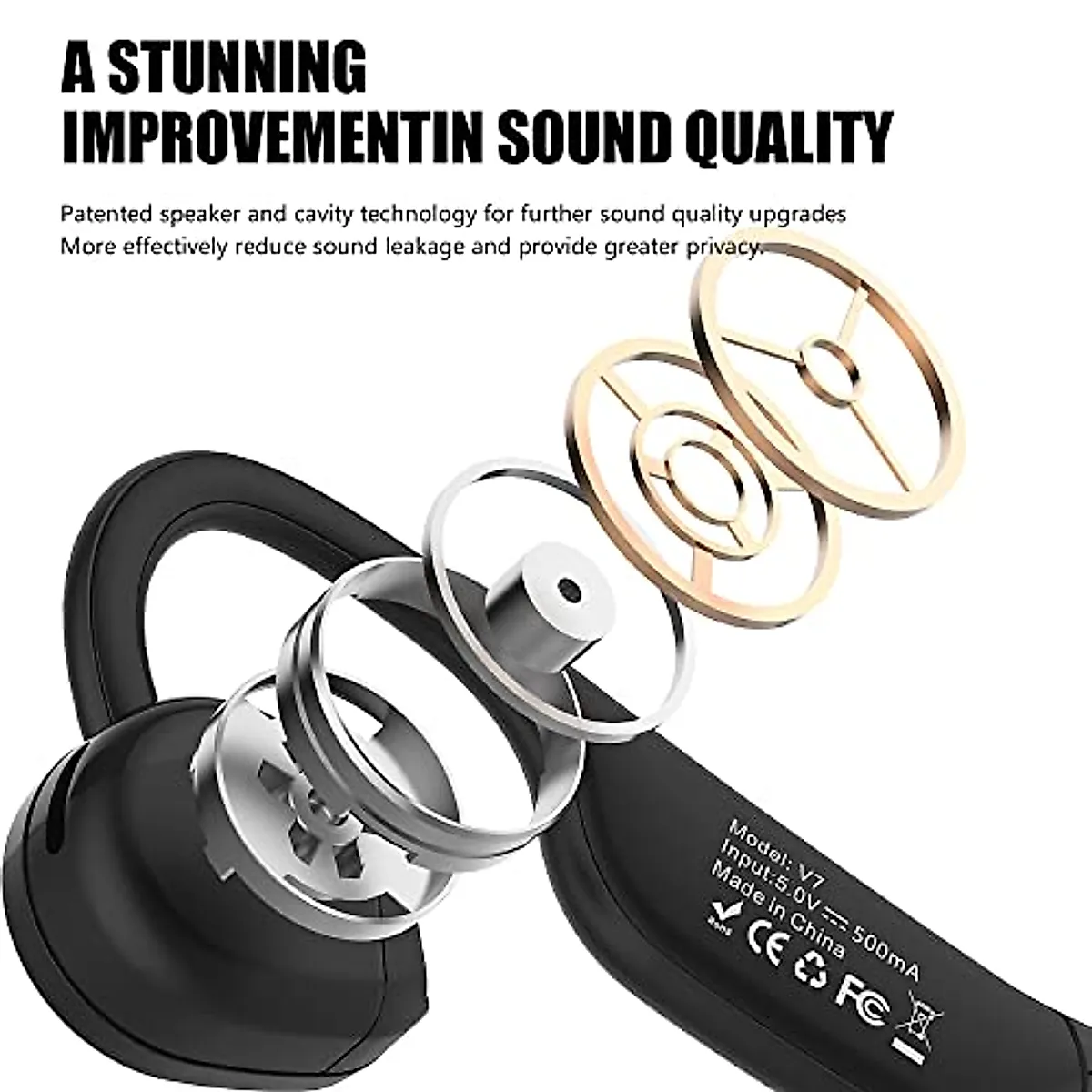 Open Ear Bone Conduction Headphones, Ougngrn Wireless Air Conduction Sport Earphones, Over-Ear Bluetooth 5.3 Lightweight Sweatproof Sports Headset for Running, Bicycling, Hiking,Work Out,Office(Black)