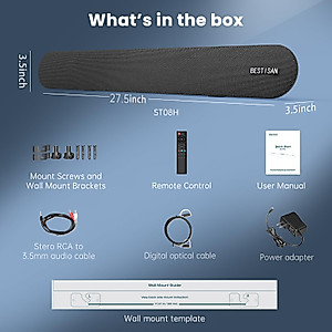 Soundbar, BESTISAN 80 Watts TV Sound Bar Home Theater Speaker with HDMI, Optical, RCA, AUX Port, Bluetooth 5.0, Movie/Music/Dialogue Audio Mode, Enhanced Bass Technology, Bass Adjustable, 2023 Version