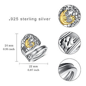 Moon Star Spoon Ring Boho Vintage Finger Open Ring Retro Adjustable Wrap Bands Thumb Rings for Women