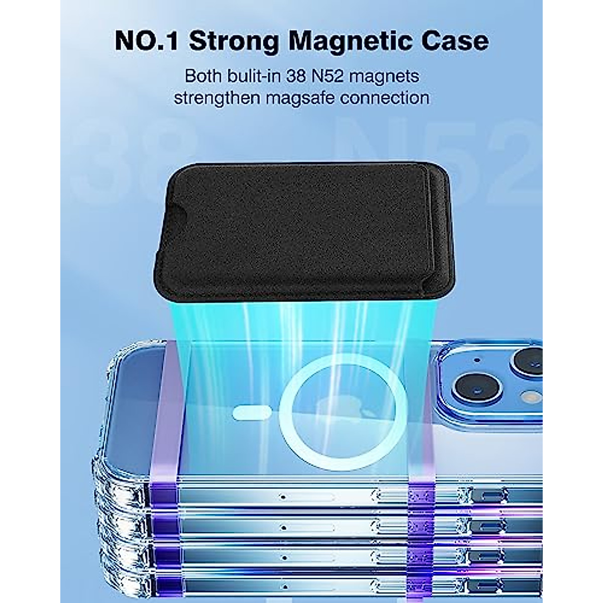 Dlinda 2-in-1 Compatible with iPhone 15 Magnetic Case Clear with Card Holder Leather, Compatible with Magsafe Wallet Case, Yellow Resistant & MIL-Grade Drop Tested, Midnight Black