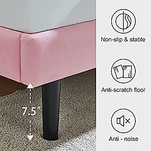Molblly Full Bed Frame Upholstered Platform with Headboard and Strong Wooden Slats,Non-Slip and Noise-Free,No Box Spring Needed, Easy Assembly,Pink