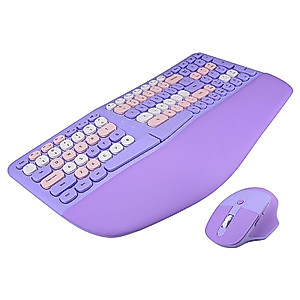 Wireless Ergonomic Keyboard and Mouse Combo with PU Wrist Rest, Carpal Tunnel Keyboard, 2.4G Colorful Split Ergo Keyboard, Comfortable Natural Typing, Compatible with PC/Laptop (Purple)