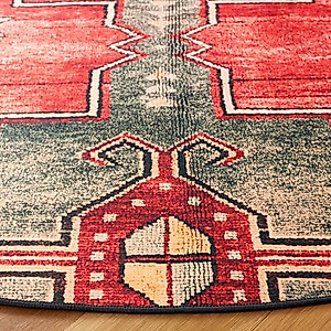 SAFAVIEH Tucson Collection Area Rug - 6' Round, Rust & Green, Persian Design, Machine Washable & Slip Resistant, Ideal for High Traffic Areas in Living Room, Bedroom, Dining (TSN189P-6R)