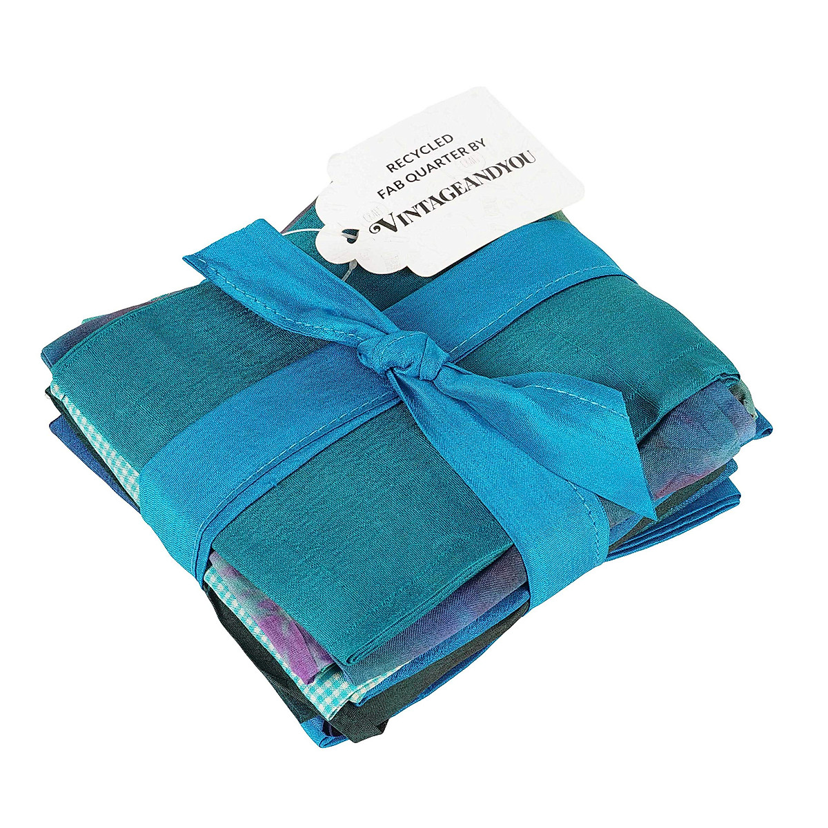 VintageandYou 12 Pieces Reclaimed Sari Silk Fat Quarter Fabric Bundle DIY Sewing Craft, 18 x 22 Inches- Sea Blue