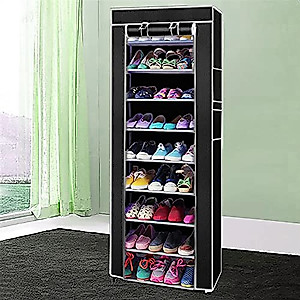Mekek Black Shoe Rack, Free Standing Shoe Racks 9 Tier - Portable Row Shoe Rack Organizer Tower for Closet with Nonwoven Fabric Cover (Black)