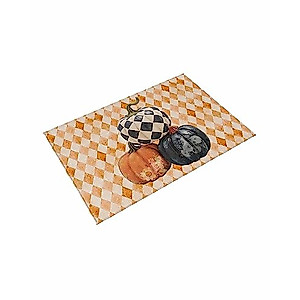 Thanksgiving Fall Outdoor Rug for Patio/Deck/Porch, Non-Slip Large Area Rug 6x9 Ft, Orange Black Pumpkin Fall Orange Plaid Indoor Outdoor Rugs Washable Area Rugs, Reversible Camping Rug Carpet Runner