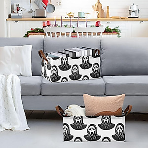 Exnundod Halloween Ghost Devil Storage Bins Black Mask Scream Stroage Basket Collapsible Storage Bin with Handles Organizing Closet Blanket Toys