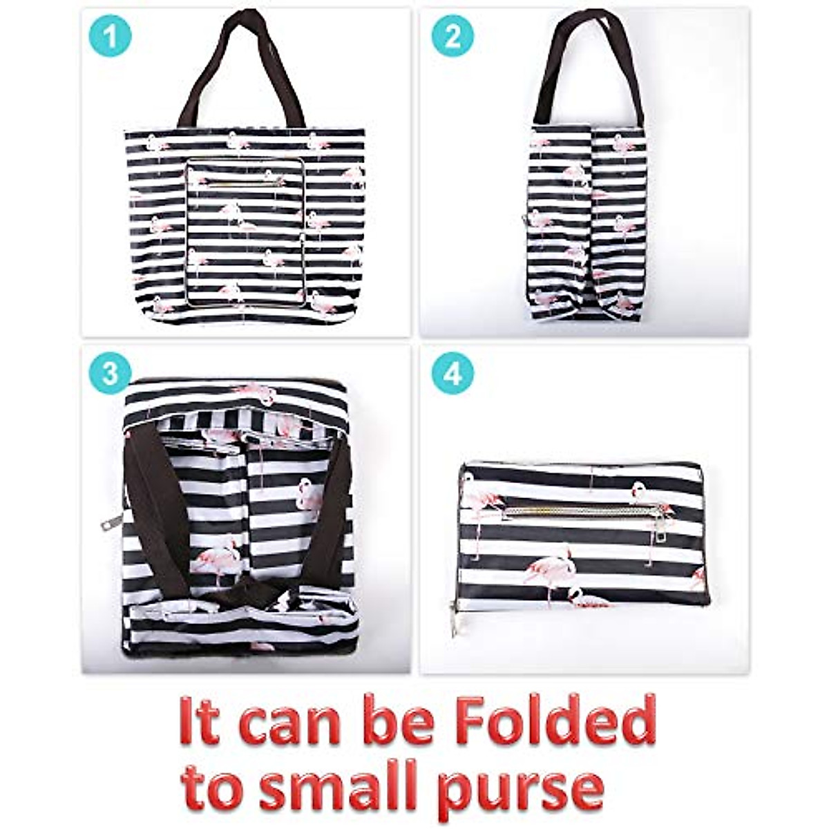 Women Beach Tote Utility Bag with Zipper, Black Stripe Foldable Cute Large Swim pool Waterproof Bag for Travel, Gym, yoga, Mom in Law Female Friend Sister Wife Girlfriend Good Gift