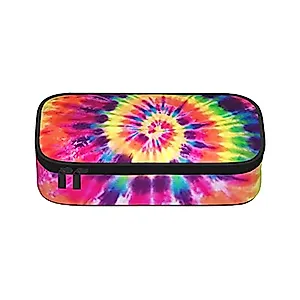 Gocerktr Colorful Tie Dye Pencil Case Large Capacity Pencil Bag Double Zippers Pen Bag with Compartments Multifunction Makeup Bag for Women