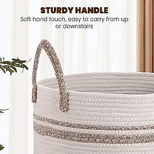 Wekin Rope Laundry Hamper Basket, 58L Tall Nursery Hamper for Blanket Storage, Large Baby Clothes/Toy Storage,Woven Hamper for Bedroom, Living Room
