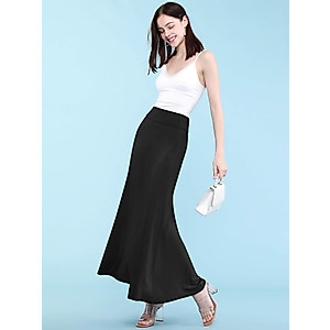 Lock and Love WB670 Womens Fold-Over Maxi Skirt L Black