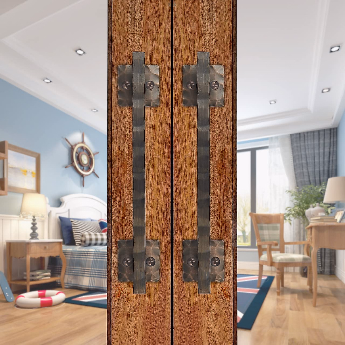 Eumtenr 12" Barn Door Handles for Sliding Door, Heavy Duty Large Rustic Design Barn Door Pull, for DIY Sliding Barn Door, Gate, Shed, Garage | Square Solid Metal Material, Oil Rubbed Bronze