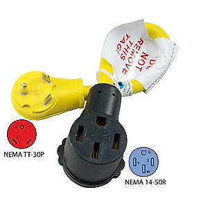Conntek 14370, 30 Amp Standard RV Plug Pigtail Adapter to 50-Amp Straight Blade Connector