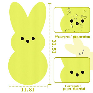 Easter Bunny Yard Sign Decoration with Stakes, Large Welcome Bunny Decoration Outdoor for Spring Happy Easter Garden Lawn Supplies (Yellow)