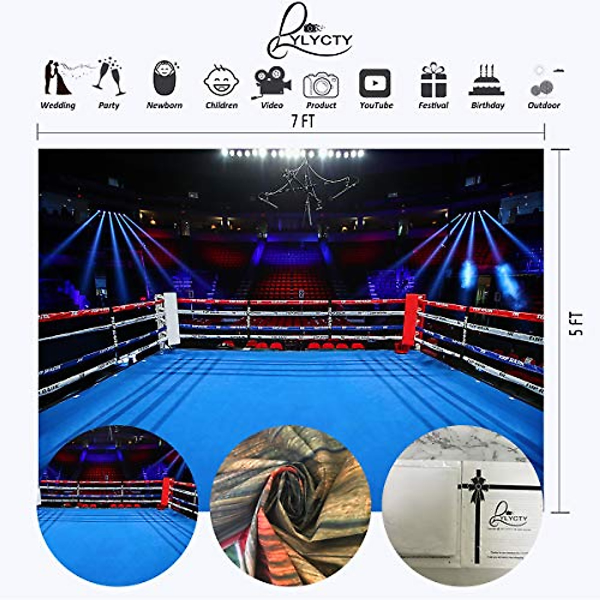LYLYCTY 7x5ft Photography Backdrops for Boys Birthday Party Boxing Ring Backgrounds Dorm Decorations Backdrop for Men Portrait Backdrops Photo Booth Props BJZYLY6