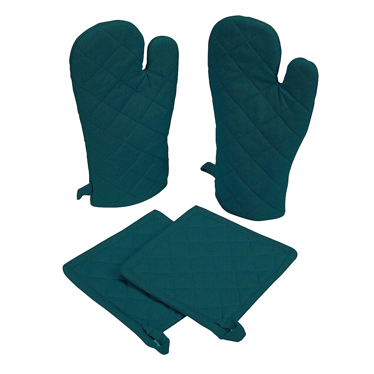 Native Fab Pot Holders and Oven Mitts Sets for Kitchen Heat Resistant - Hanging Non-Slip - 100% Cotton Kitchen Oven Mitts and Pot Holders 4-Piece Set - Teal