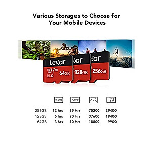 Lexar 64GB Micro SD Card, MicroSDXC Flash Memory Card with Adapter Up to 160MB/s, A2, U3, V30, C10, UHS-I, 4K UHD, Full HD, High Speed TF Card for Phones, Tablets, Drones, Dash Cam Security Camera