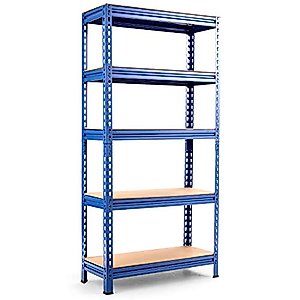 Tangkula 5-Tier Storage Shelves, Heavy Duty Steel Frame Muscle Rack 60in Garage Shelf with Adjustable Shelves, Boltless Shelving Unit for Free Combination, Metal Utility Shelves (1, Navy Blue)
