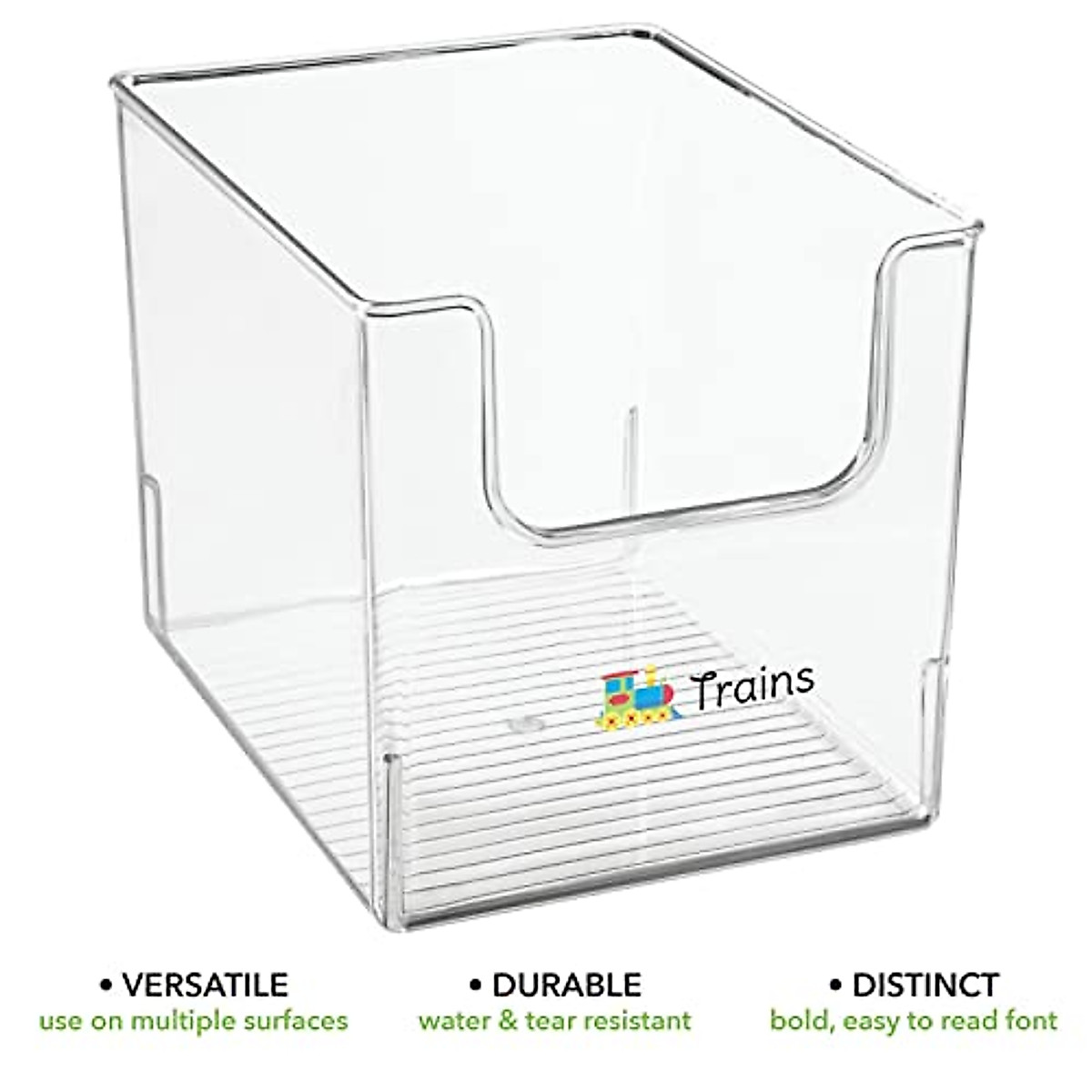 mDesign Deep Plastic Home Storage Organizer Bin - Container for Nursery, Kids Bedroom, Toy or Playroom - Open Front Design - 8 Bins + 24 Labels - Clear