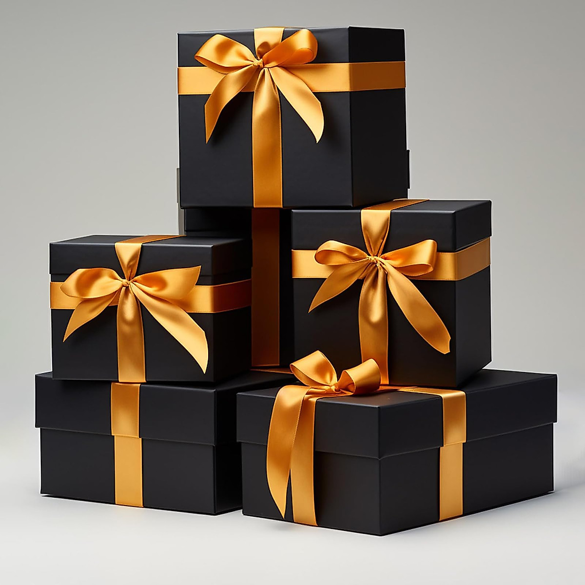 5 Pack Square Nesting Gift Boxes with Lids for Presents, Black Gift Box with Filler Ribbon Card Tag, Bridesmaid Proposal Stacking Gift Box for Gift Wrapping Wedding Birthday Party Valentine's Day Christmas (5PCS, Black)