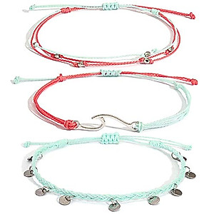 Lynnaneo Waterproof String Anklets Cute Beaded Ankle Bracelets Boho Wave Anklet Stainless Steel Coin Beach Foot Jewelry for Women Teen Girl(White)