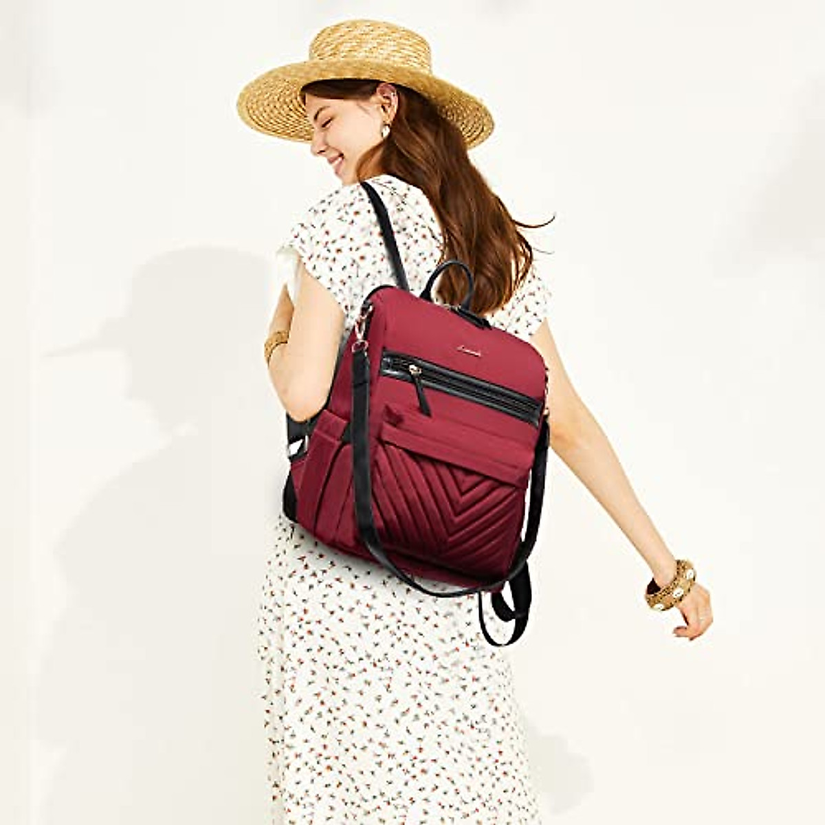 LOVEVOOK Backpack Purse For Women, Fashion Convertible Backpack Purse, Designer Ladies Large Shoulder Bag With Wristlet, Travel Bag Daypack For Work, College, Dating, Shopping, Wine Red