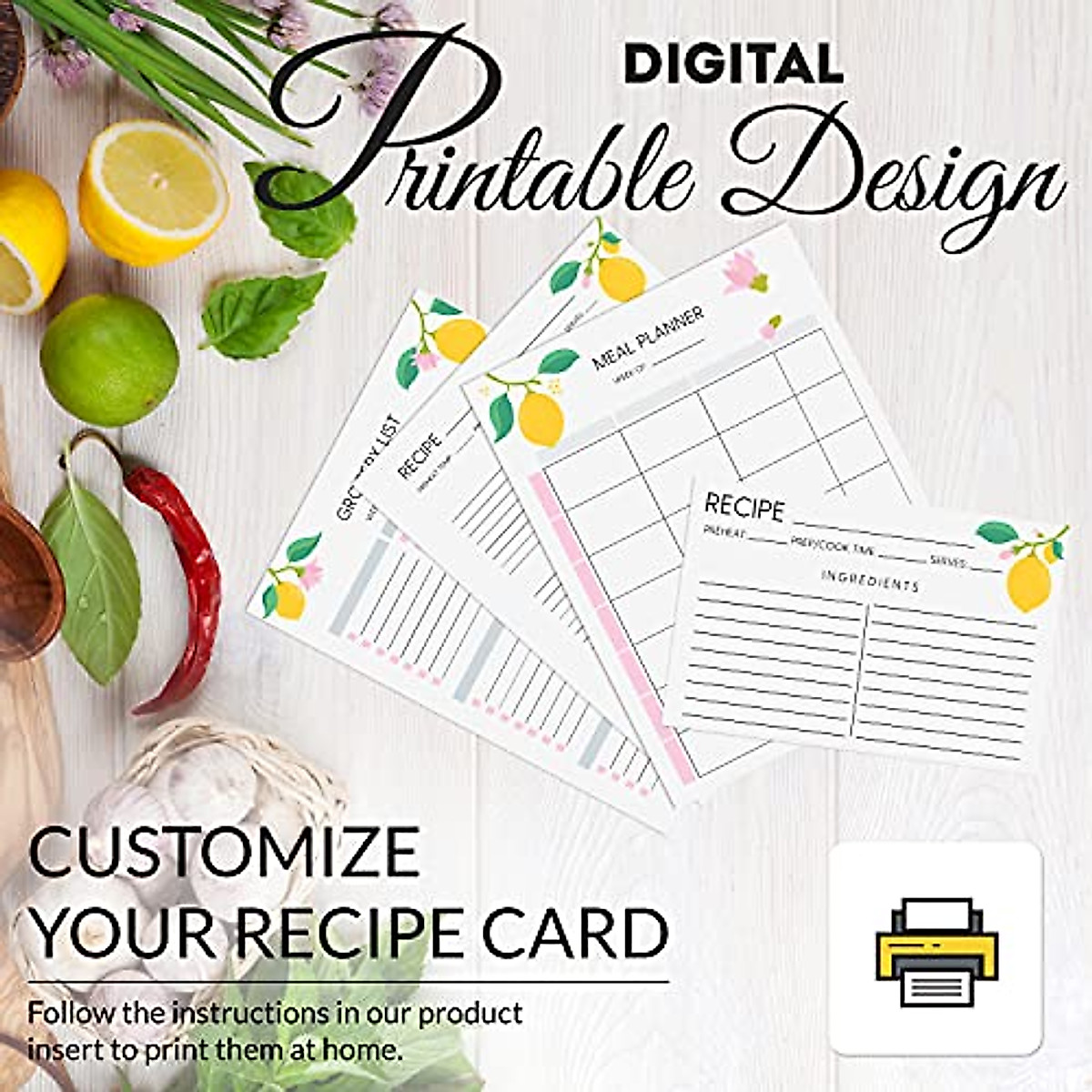 60 Recipe Cards 4x6 - Double Sided for Recipe Book, Recipe Box, Recipe Tin, or Recipe Binder | Recipe Cards for Bridal Shower, Recipe Organizer, Recipe Holder | Lemon Kitchen Decorations | Lemon Zest