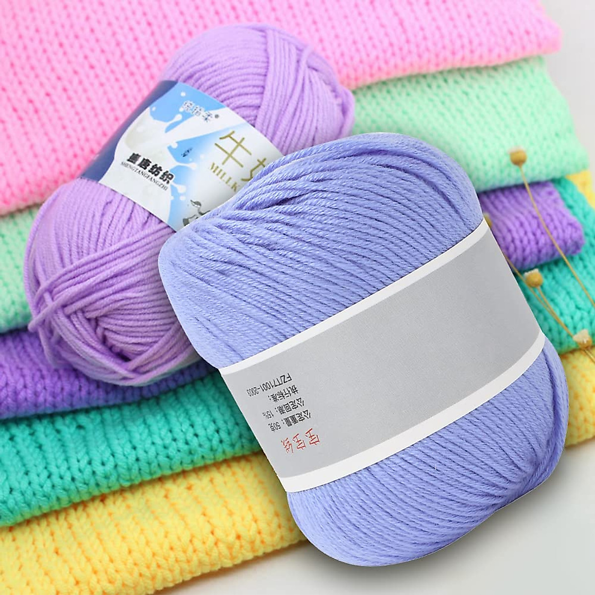 Milk Cotton Thread Colorful Baby Milk Cotton Yarn Soft Chunky Baby Milk Cotton Crochet Knitwear DIY Hand Knitting Yarn Mulit-Colorful Optional(Light Blue)
