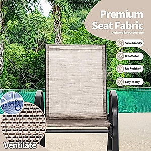Patio Rocker Chair Rocking Chairs 2 Piece Modern Outdoor Furniture Ergonomic Rockers with Breathable Fabric Seat, Sturdy Metal Patio Furniture for Front Porch, Backyard, Garden(Brown*2)