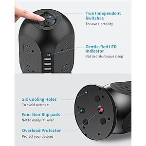 Surge Protector Power Strip Tower with USB Ports, BESFAN 8 AC Outlets 4 USB Ports,10 ft Long Extension Cord with Multiple Outlets Charging Station for Home Office Supplies Dorm Room Essentials