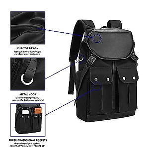 EYAMU Travel laptop backpack, Vintage Backpack,Carry on backpack,waterproof backpack,College Backpack,Fits 15.6 Inch Laptop, Men & Women (Black)