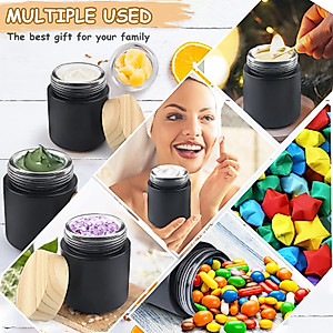 Furnido 6 Pack 8 oz Black Round Glass Jars,Empty Glass Cosmetic Containers with Plastic Wood Grain Lid,Inner Liners for Lotion,Powders,Ointments,Storage Creams,Candle Making