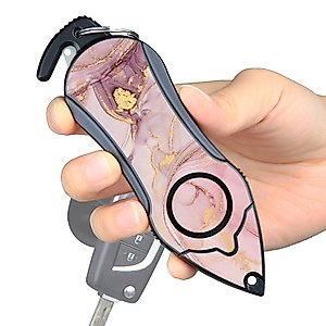 Stinger Personal Alarm Keychain Emergency Tool, Safety Panic Alarm Siren, Seat Belt Cutter, Glass Breaker, Security Device for Women Men Kid, Design in USA (Pink Marble)