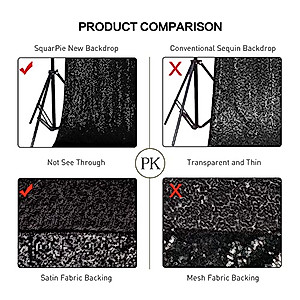 SquarePie Sequin Backdrop Not See Through Thick Background Glitter Curtain for Party 6FT x 6FT Black