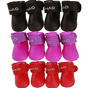 GabeFish Waterproof Silicone Small, Medium Dogs Rain Boots, Rainy Days Shoes for Dogs, Outdoor Puppy Paw Protector with Straps Red Medium