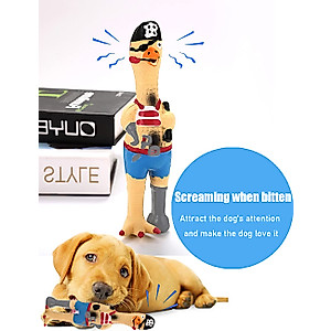 jooee Screaming Rubber Chicken Dog Squeaky Toy, 8.5 Inch Tall, Latex Chew Molar Dog Toy (Pirate)
