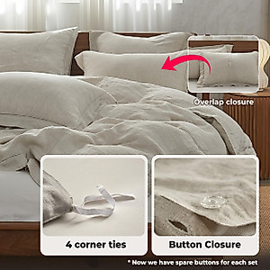 Simple&Opulence 100% Washed Linen Duvet Cover Set with Embroidered,King Size(104"x92"),3 Pieces Soft Farmhouse Comforter Set with Button Closure,1 Duvet Cover and 2 Pillowshams(King,Natural Linen)