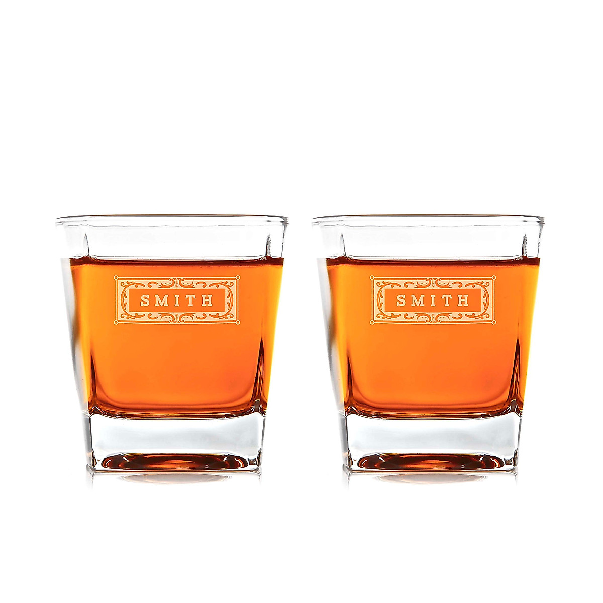 Swanky Badger Personalized Whiskey Glasses, Set of 2, Custom Whisky Glasses, 8.5oz (250ml), 3.5” x 3.5” x 3.5” (Classic)