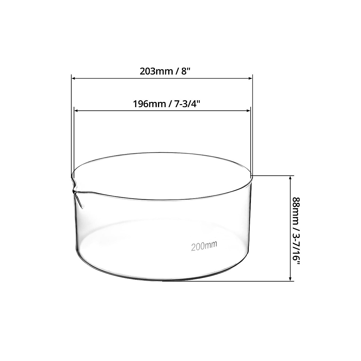QWORK 2000ml Crystallizing Dishes, 2 Pack Flat Bottom Lab Dishes with Spout and Heavy Rim, Borosilicate 3.3 Glass for Professional Laboratories, Science Classrooms, Kitchen, Crafts, OD 200mm