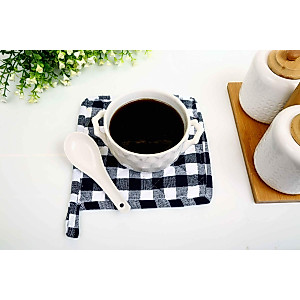 Heat Resistant Pot Holders 100% Cotton Everyday Quality Kitchen Cooking Dual-Function Hot Pad/Pot Holder- Square- Size 7" x 7" - Buffalo Plaid Pattern (Black/White) - { Pack of 5 }