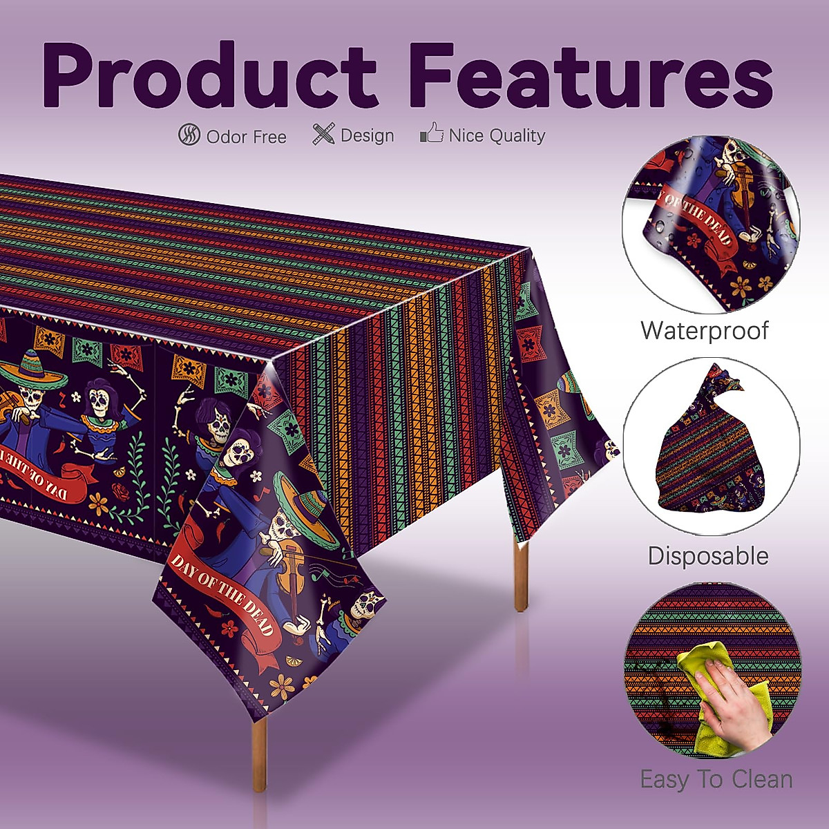 3pcs Day of The Dead Plastic Tablecloth Dia De Los Muertos Decor Sugar Skull Floral Table Cloth Disposable Rectangle Table Cover for Halloween Mexican Fiesta Birthday Coco Party Supplies(70 x 43 Inch)