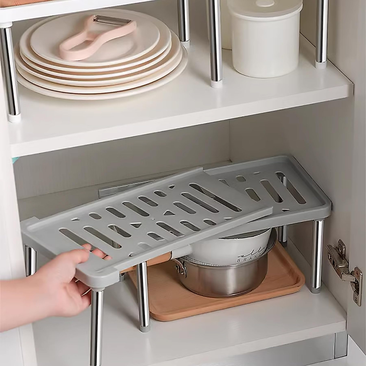 Atkits 2 Pack Under Sink Organizer Expandable Under Sink Organizer and Storage Multi-Use Under Kitchen Cabinet Storage Shelf Adjustable,White