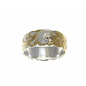 Arthur's Jewelry 925 Sterling silver Hawaiian queen scroll yellow gold plated 2 tone cut out edge ring size 12