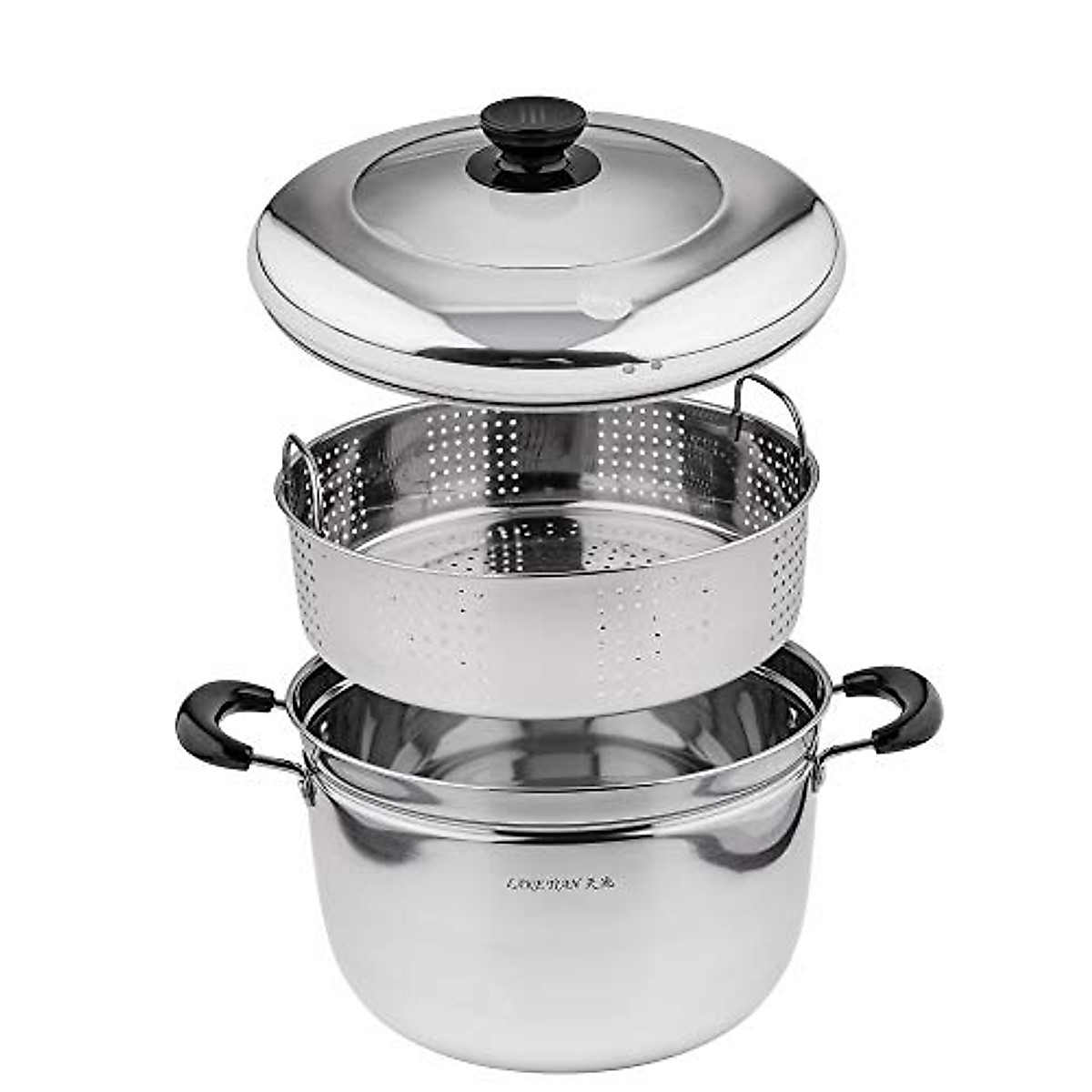 2 Tier Stainless Steel Steamer Pot Cookware Pot & Pan/Saucepan Cooking Set with Insert Basket, Great Steamer For Cooking Food, Tempered Glass Lid, Dishwasher Safe By Lake Tian (22cm/8.7in), 6qt