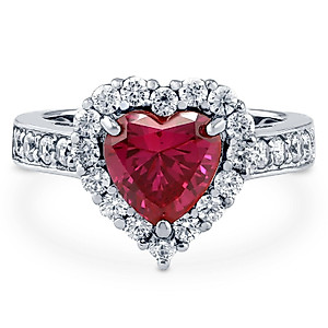 BERRICLE Sterling Silver Halo Wedding Engagement Rings Simulated Ruby Cubic Zirconia CZ Heart Cocktail Ring for Women, Rhodium Plated Size 4